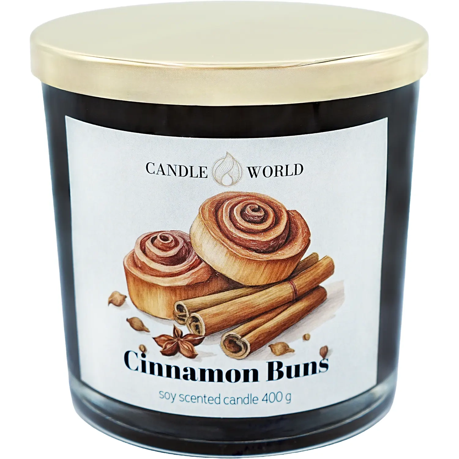 Candle World vela de vidrio perfumada de soja Cinnamon Buns Canela 400 g