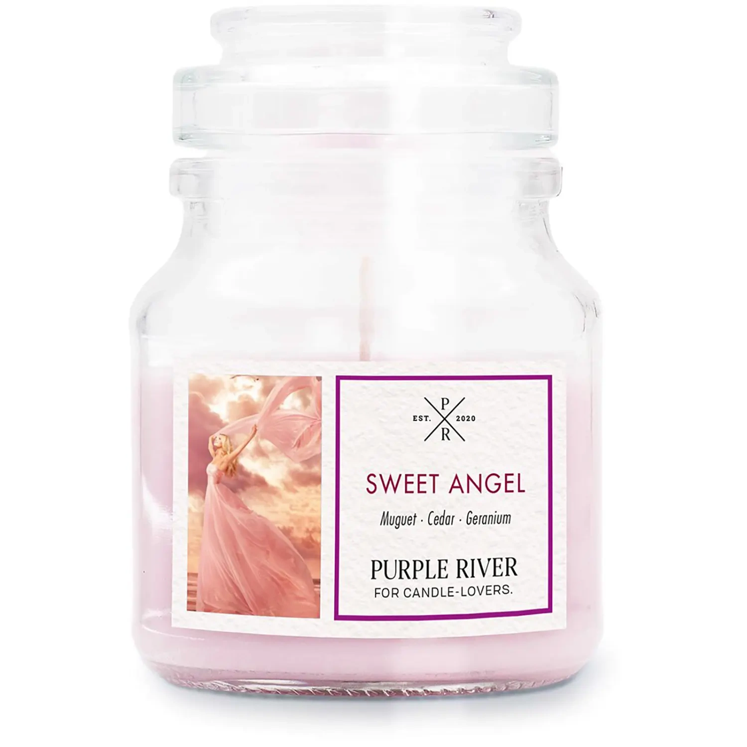 Sweet Angel Purple River Vela de vidrio perfumada de soja para mujer 113 g